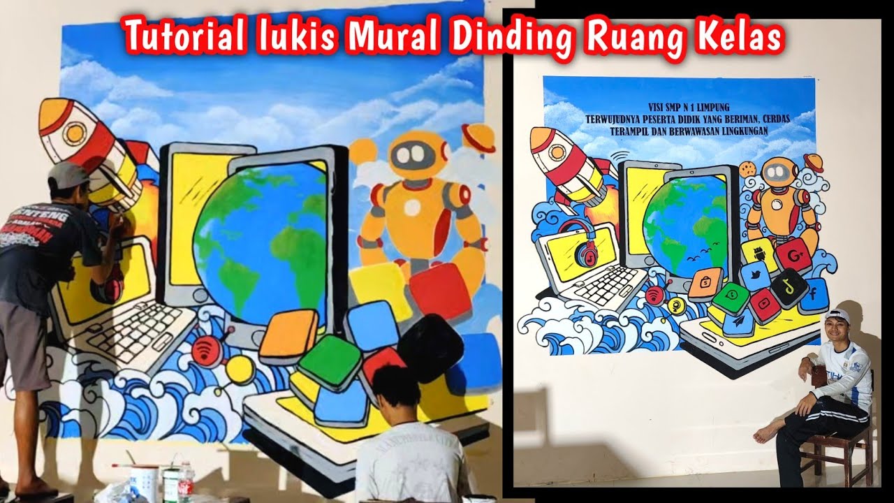 TUTORIAL MELUKIS MURAL DINDING KELAS TEMA TEKNOLOGI | #tutorial #mural ...