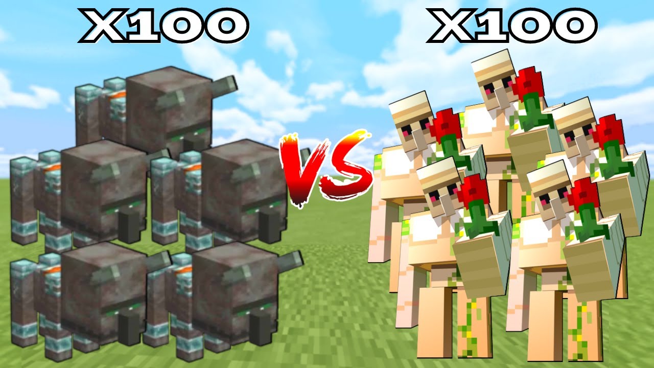 100 BABY RAVAGERS vs 100 BABY IRON GOLEMS in Minecraft Mob Battle - YouTube