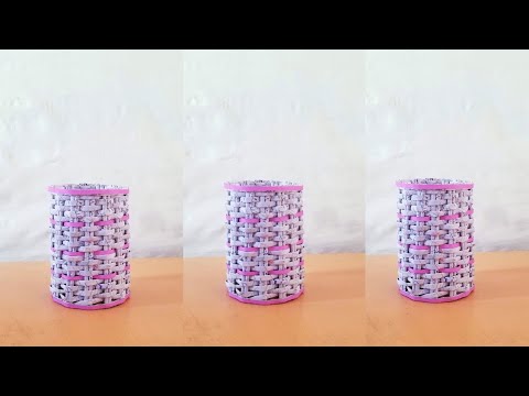 How to make handmade weaving basket by waste paper|DIY newspapers ...