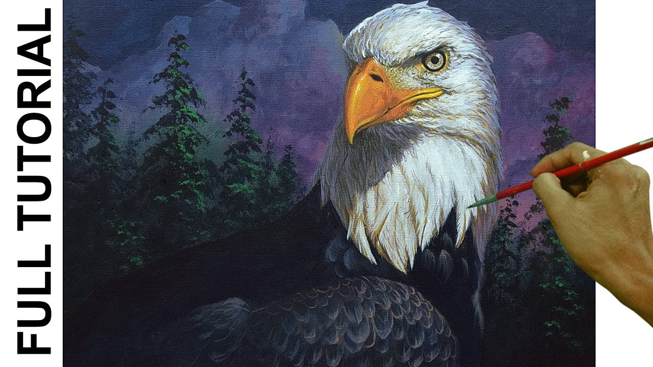 Tutorial : Acrylic Painting Landscape / Portrait of an Eagle / JMLisondra - YouTube