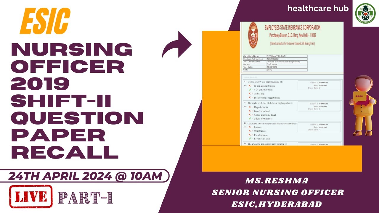 ESIC NURSING OFFICER 2019 QUESTION PAPER RECALL | PART-1| # ...