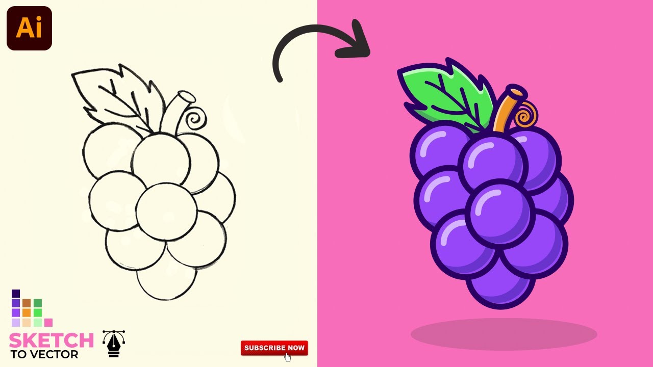 Adobe illustrator Tutorial: How to design grapes fruit vector using ...