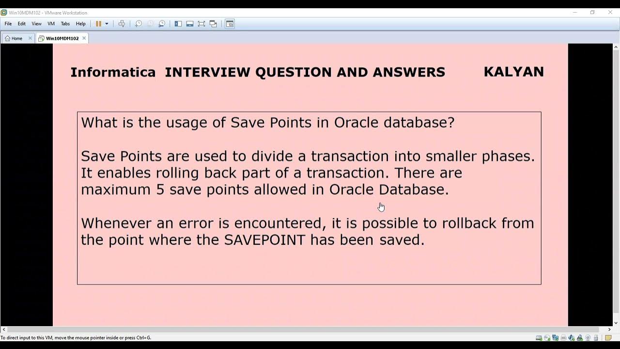 Oracle Fundamentals Oracle Interview Q And A Save Points Youtube