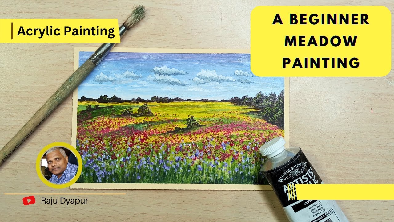 Beginner tutorial to meadow painting | Acrylic Painting # ...