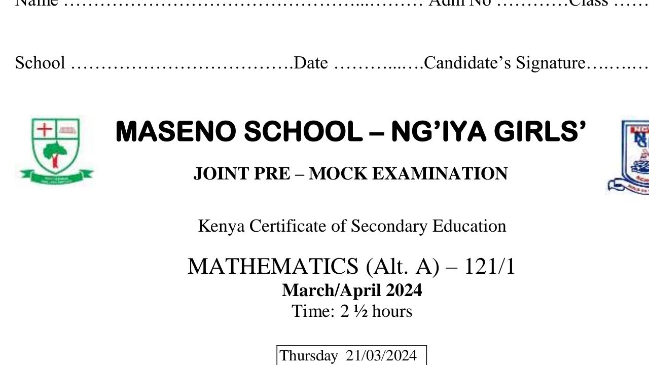 MATHEMATICS PAPER 1, MASENO SCHOOL 2024 PREMOCK LIVE LESSON. - YouTube