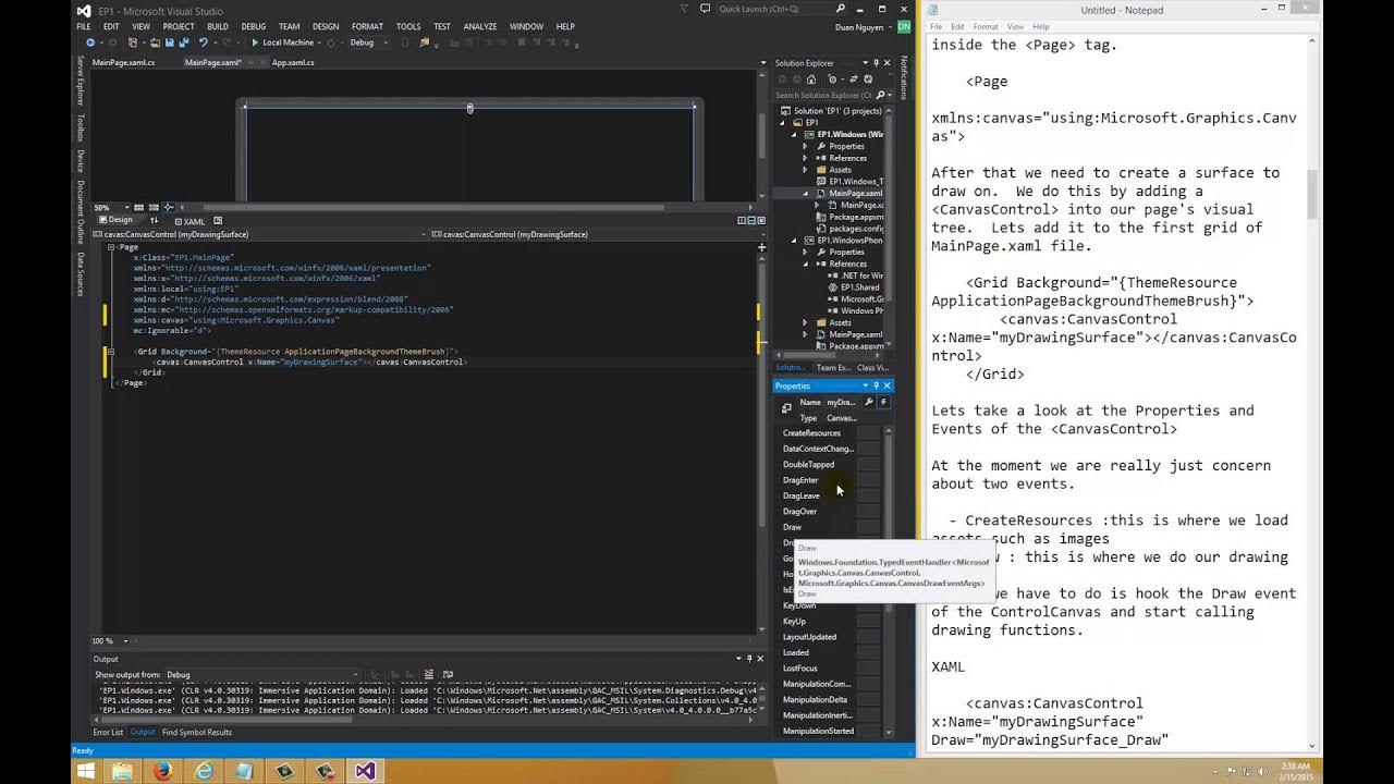 Windows Universal Applications : Win2D Development EP #01 - YouTube