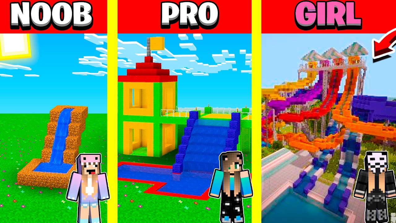 Minecraft Battle: WATER PARK BUILD CHALLENGE - NOOB vs PRO vs GIRL ...