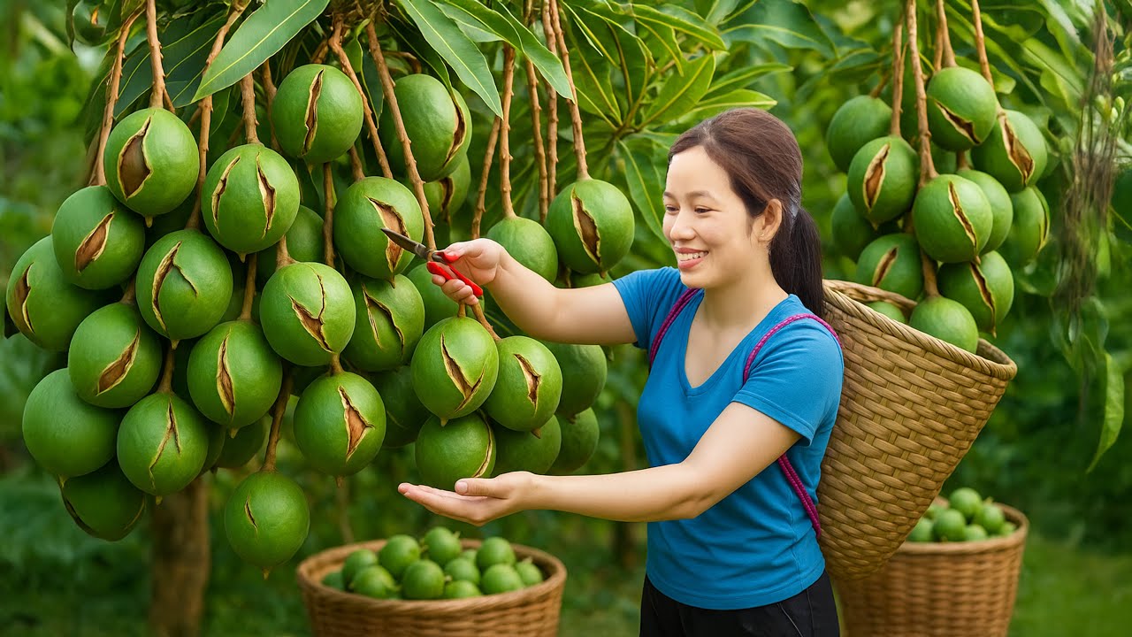 Harvesting Giant Macadamia Nuts in the Forest – Making Sweet Roasted ...