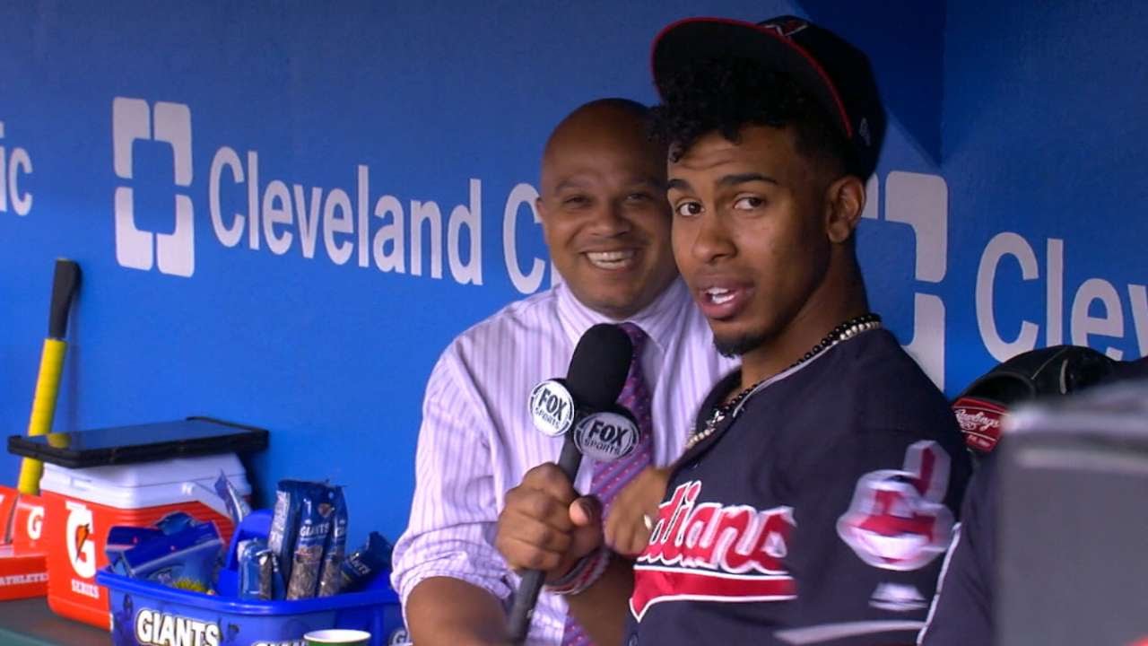 Lindor grabs the mic, has fun prior to game - YouTube