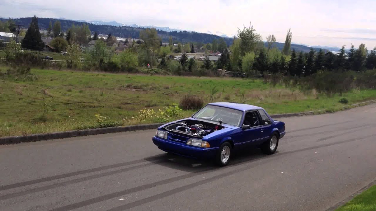 10 second drag racing Fox Body Mustang doing a rolling burnout - YouTube