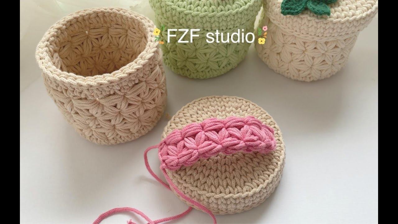 FZF studio｜浆果系收纳筐钩编教程（下） - YouTube