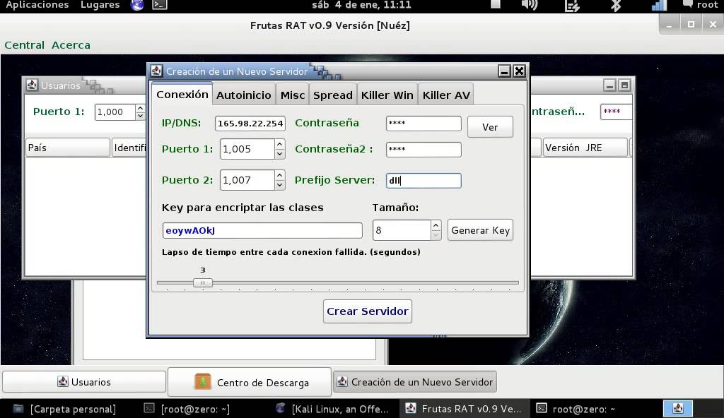 Crear troyano con frutas RAT desde kali linux - YouTube