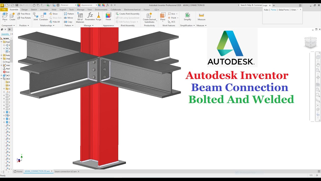 Autodesk Inventor Beam Connection (Bolt And Welding ) Exercise 158 ...