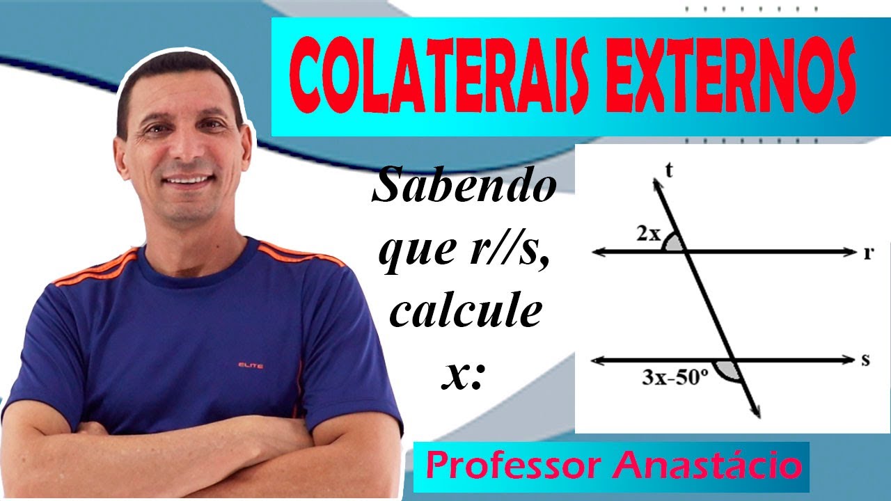 Ângulos colaterais externos. Sendo que r//s, calcule x: 2x + 3x - 50º ...