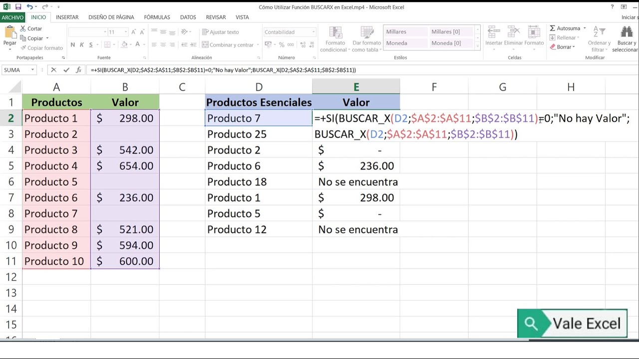 Utilización de Función BUSCARX en Excel - YouTube