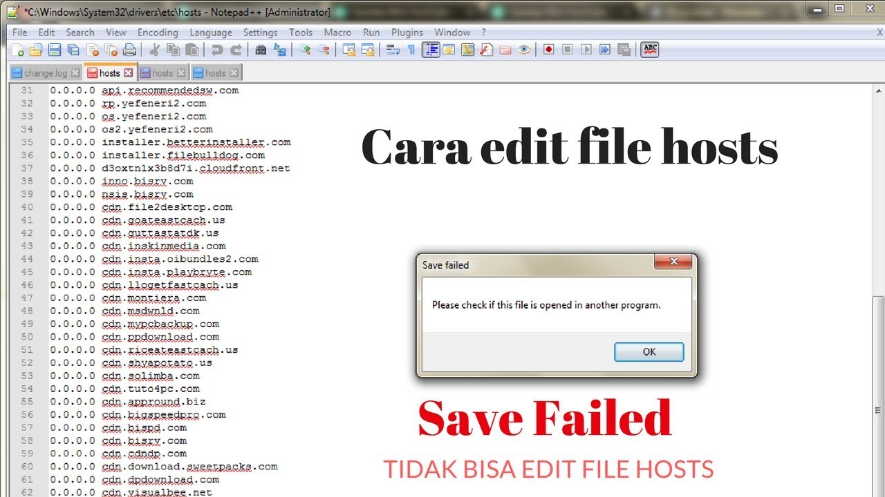 cara edit file hosts dengan mudah | Save Failed FIX | - YouTube