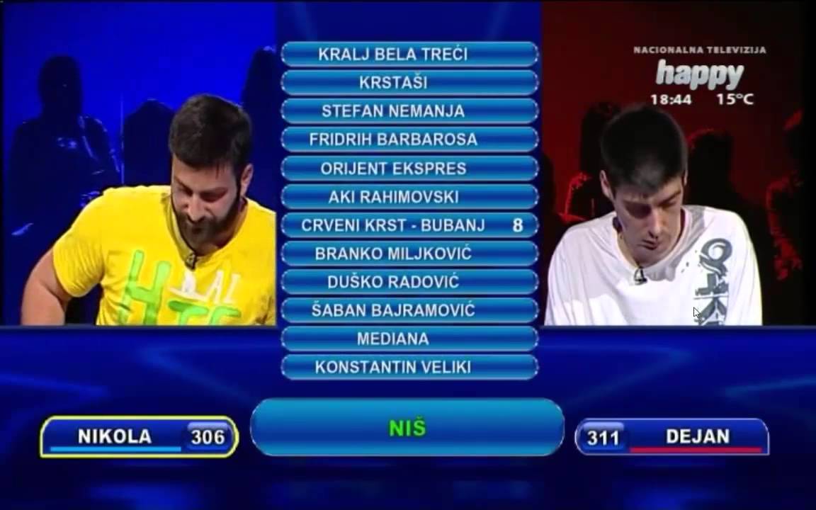 Kviz Kocka je bacena - Nikola Velickovic vs Dejan Komar (4/5) - YouTube