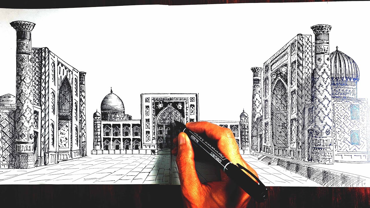 DRAW. UZB,. SAMARKAND, REGISTAN.-- РИСУНОК, УЗБЕК. САМАРКАНД, РЕГИСТАН ...