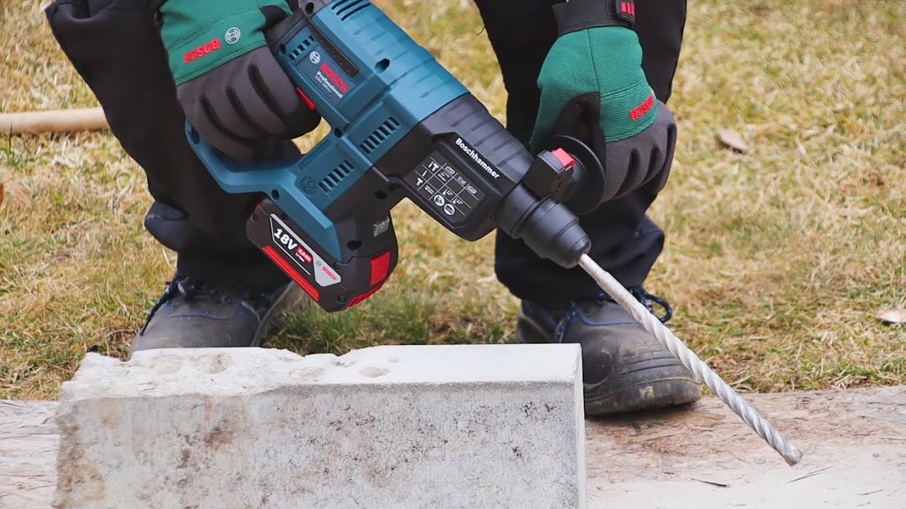 Bosch GBH 180-Li cordless rotary hammer SDS Plus work demo - YouTube