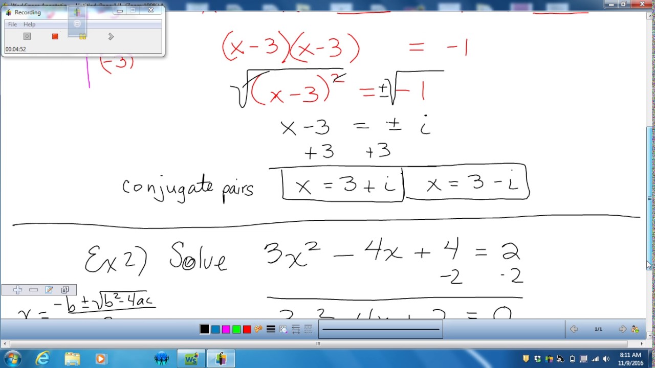 completing the square and quadratic formula with complex numbers - YouTube