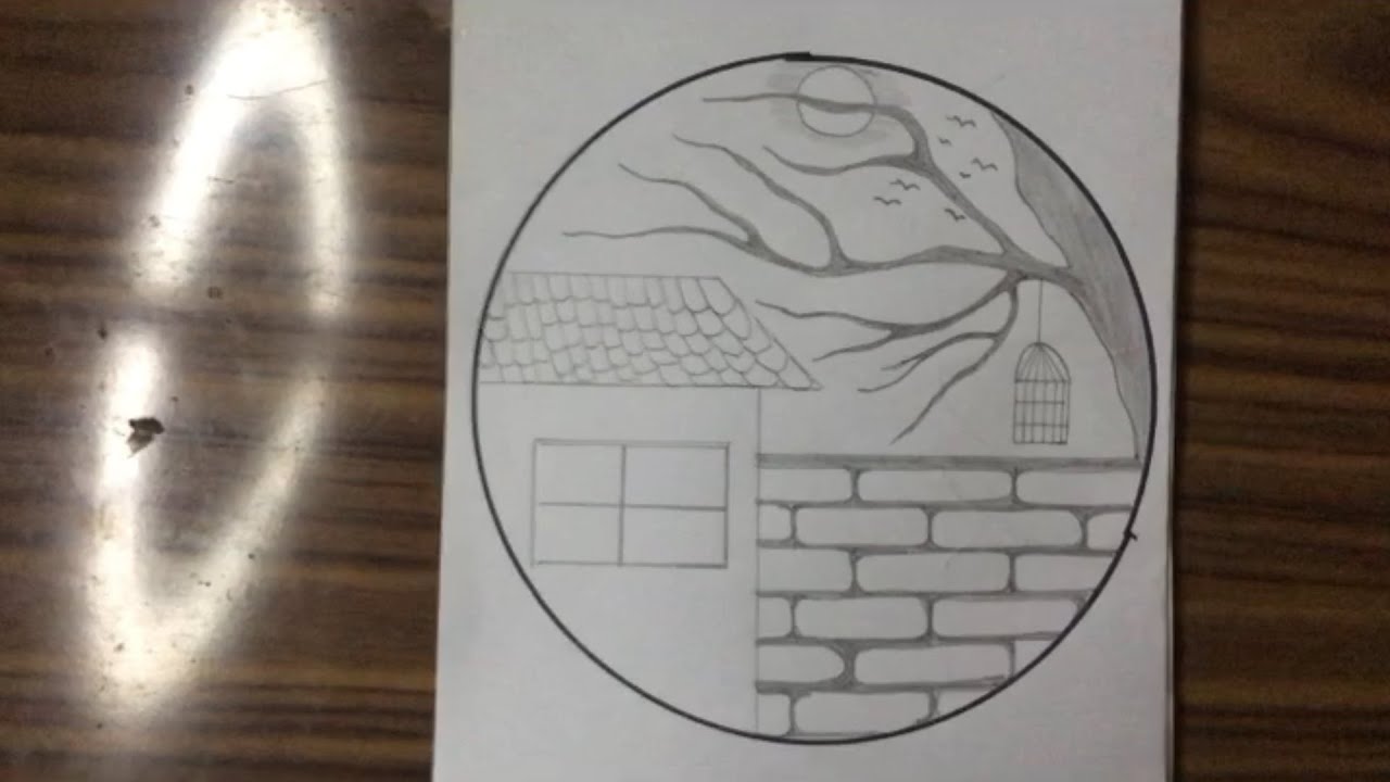 Circle Scener Easy House Drawing Step By Step.Simple Pencil Design ...
