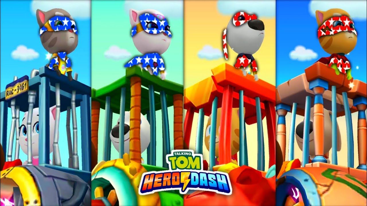 Talking Tom Hero Dash : Blue Hero Tom & Angela - Red Hero Hank & Ginger ...