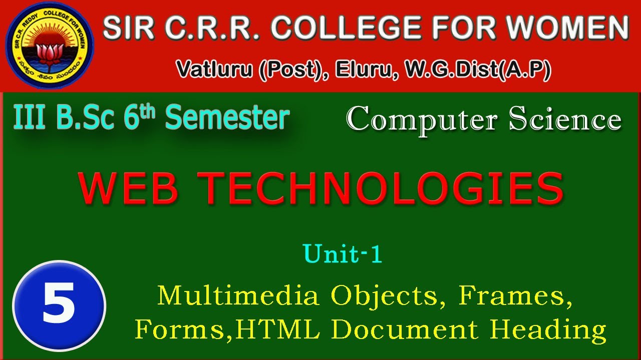5. BSc 3/6 - Computers - Web Technologies - Multimedia Objects, Frames, Forms, Html Document ...