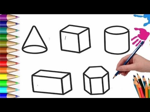 3D Shapes Drawing and Coloring for Kids | Learn Cube, Cone, Cylinder ...