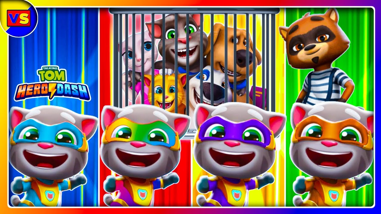 Talking Tom Hero Dash - Tom Orange,purple,sky & Rainbow Rescue Friends ...