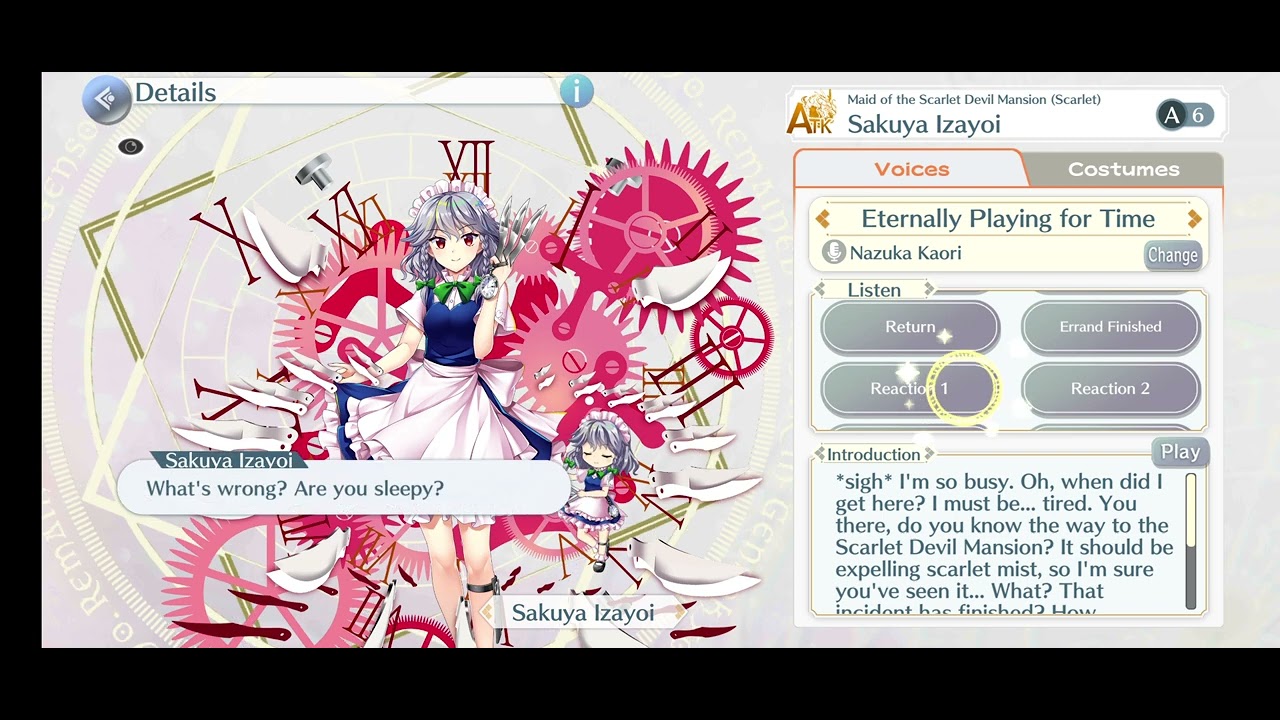 Touhou Lost Word Sakuya (A6) Voicelines (Eternally Playing for Time ...
