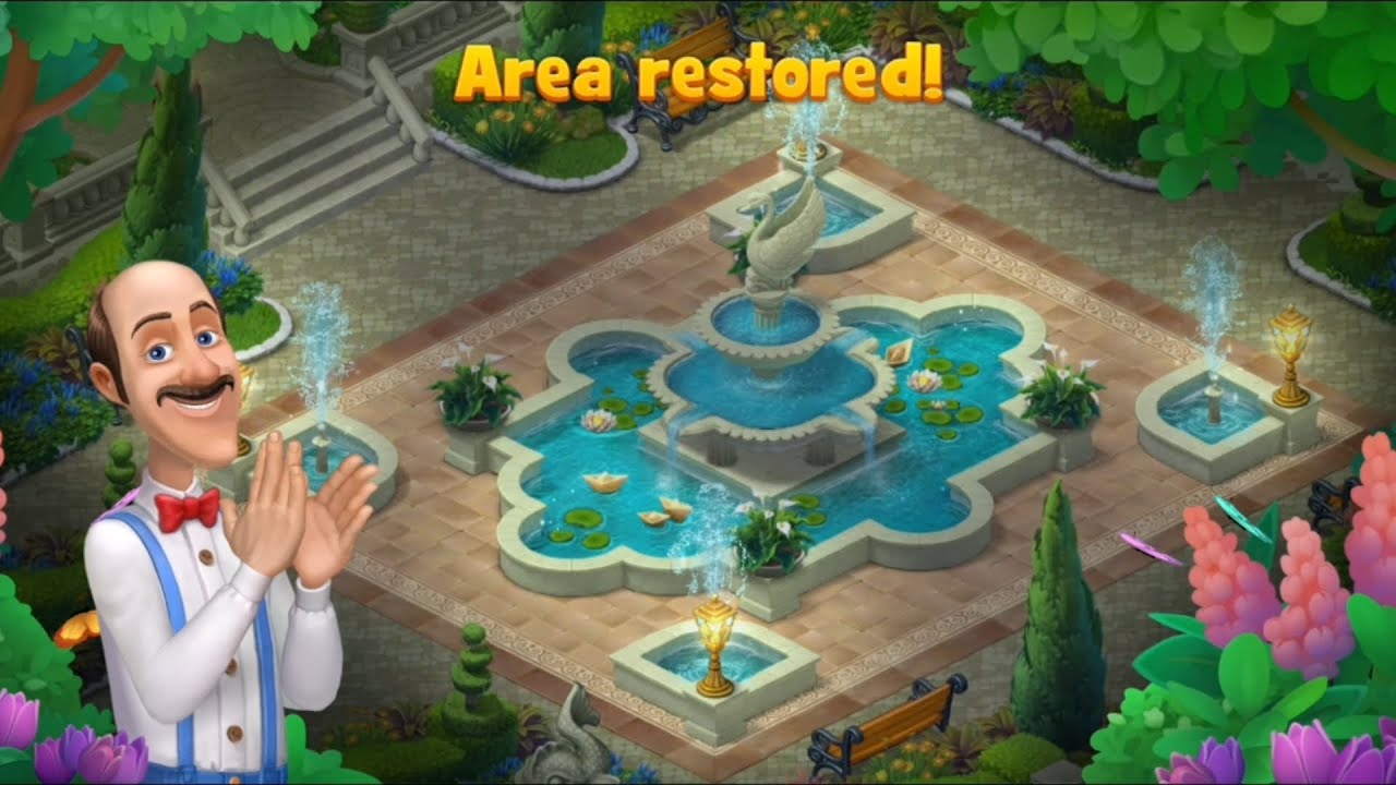 Gardenscapes Fountain Area Day 4 Complete AREA RESTORED - Playrix Gameplay - YouTube