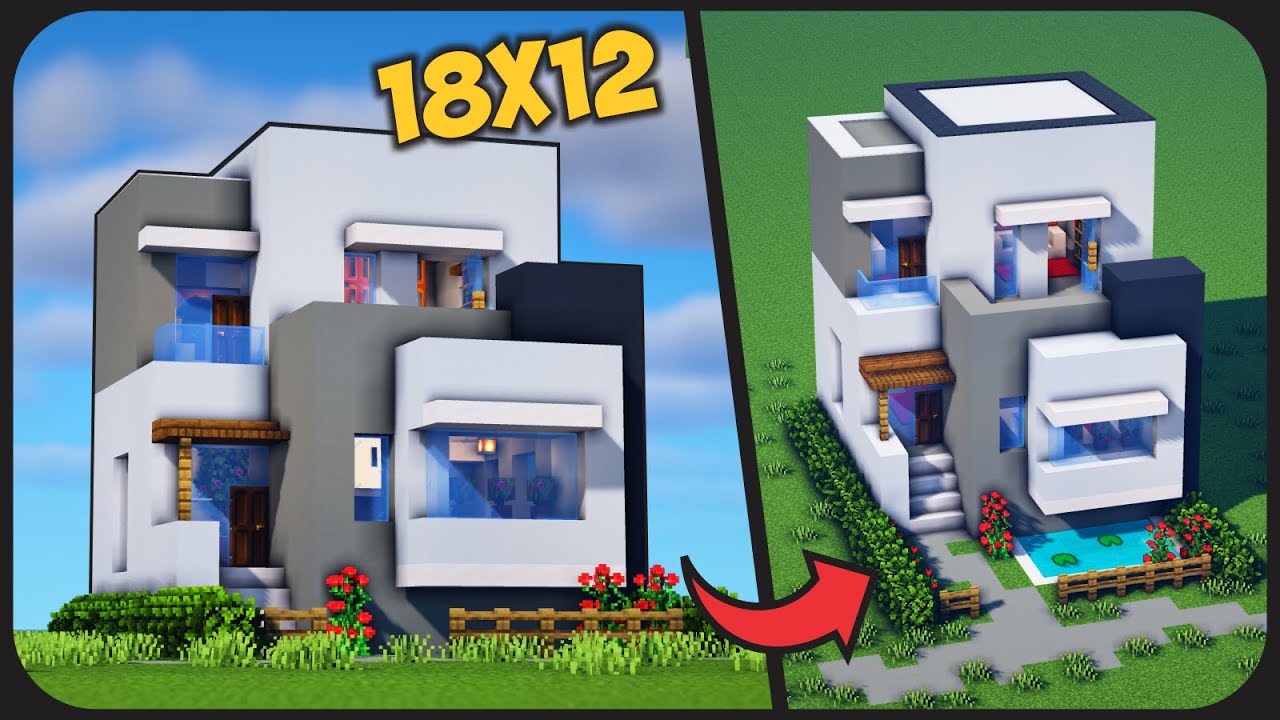 Cara Membuat Rumah Modern Simple & Minimalis [ 18X12 ] ! || Minecraft ...