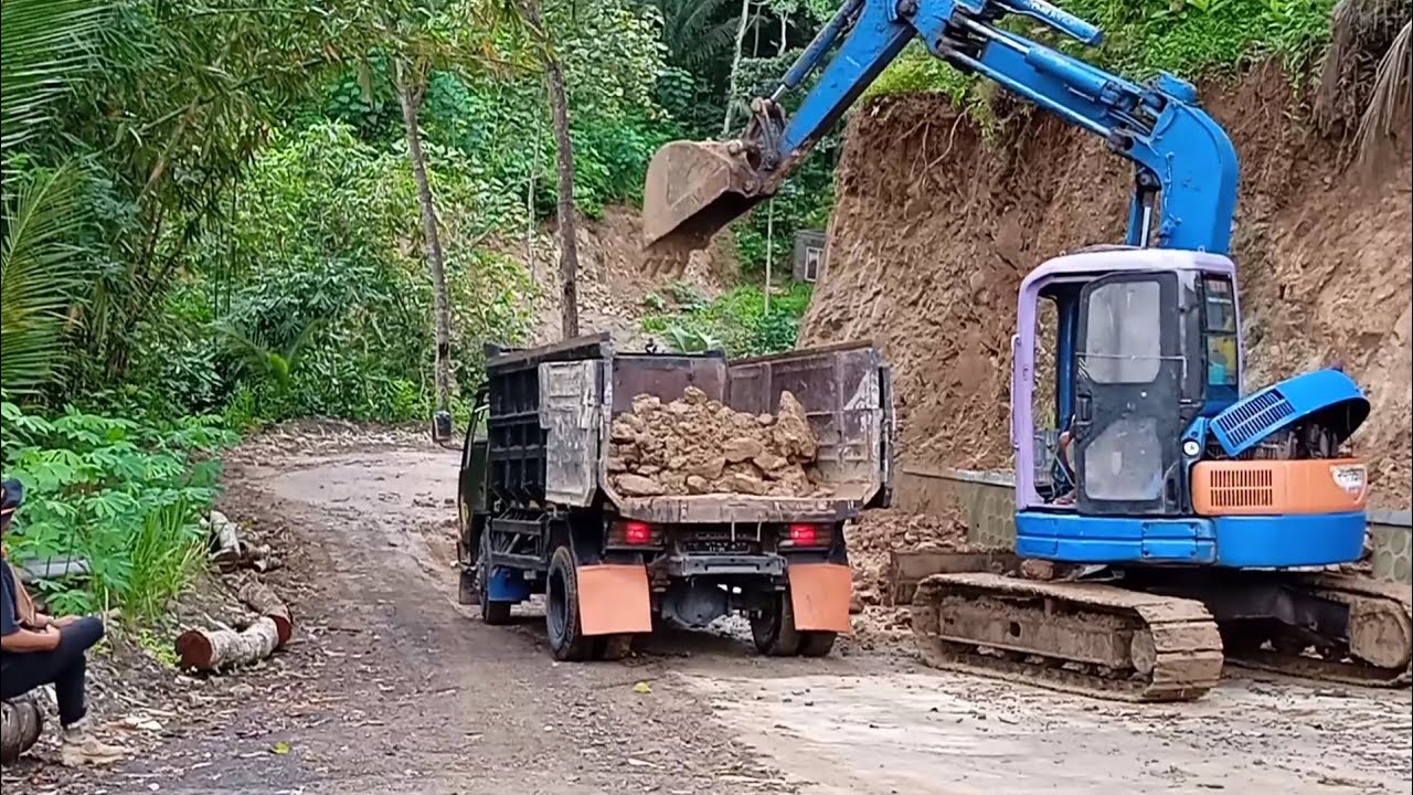 A Mini Excavator Dump truck Working Loading Landslide. - YouTube