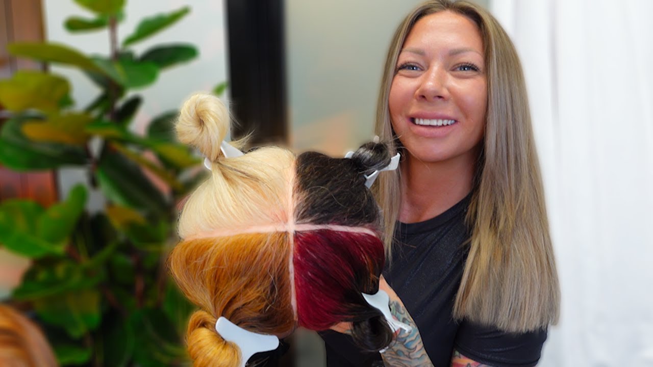 how to section hair into four sections - YouTube