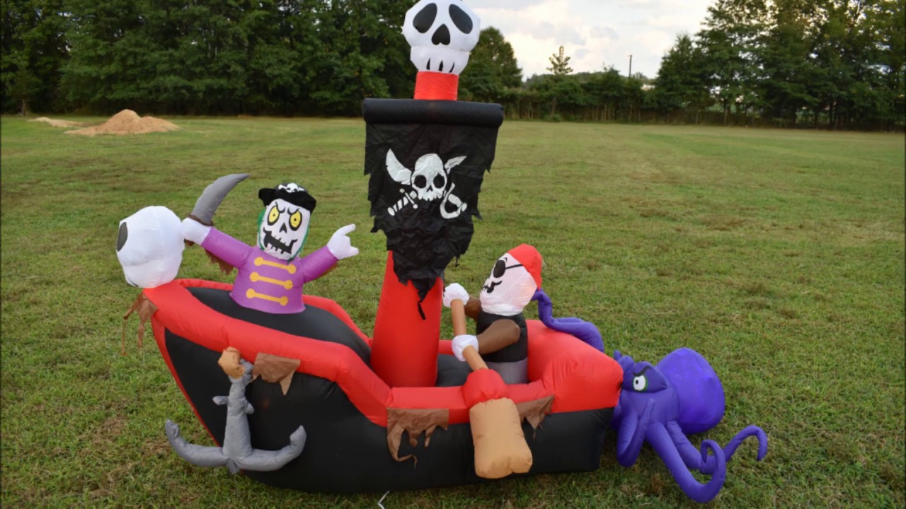 Skeleton Pirate Ship Airblown Inflatable Halloween unboxing day/night ...