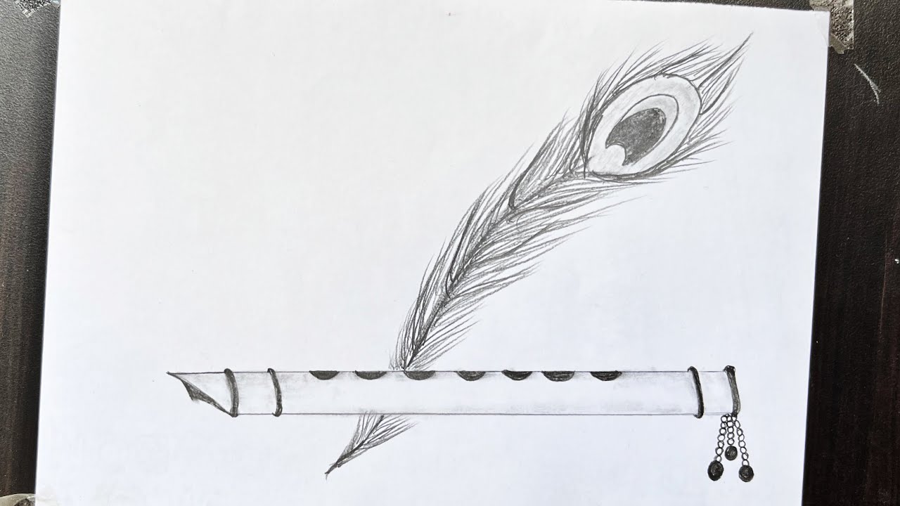 Krishna flute drawing | How to draw krishna flute | Bansuri drawing ...