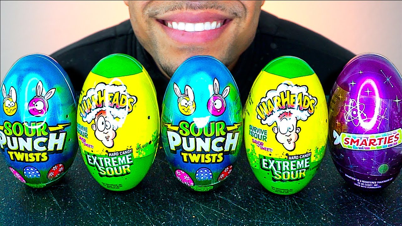 ASMR EXTREME SOUR WARHEADS TWIST EASTER EGGS CANDY MUKBANG EATING NO ...