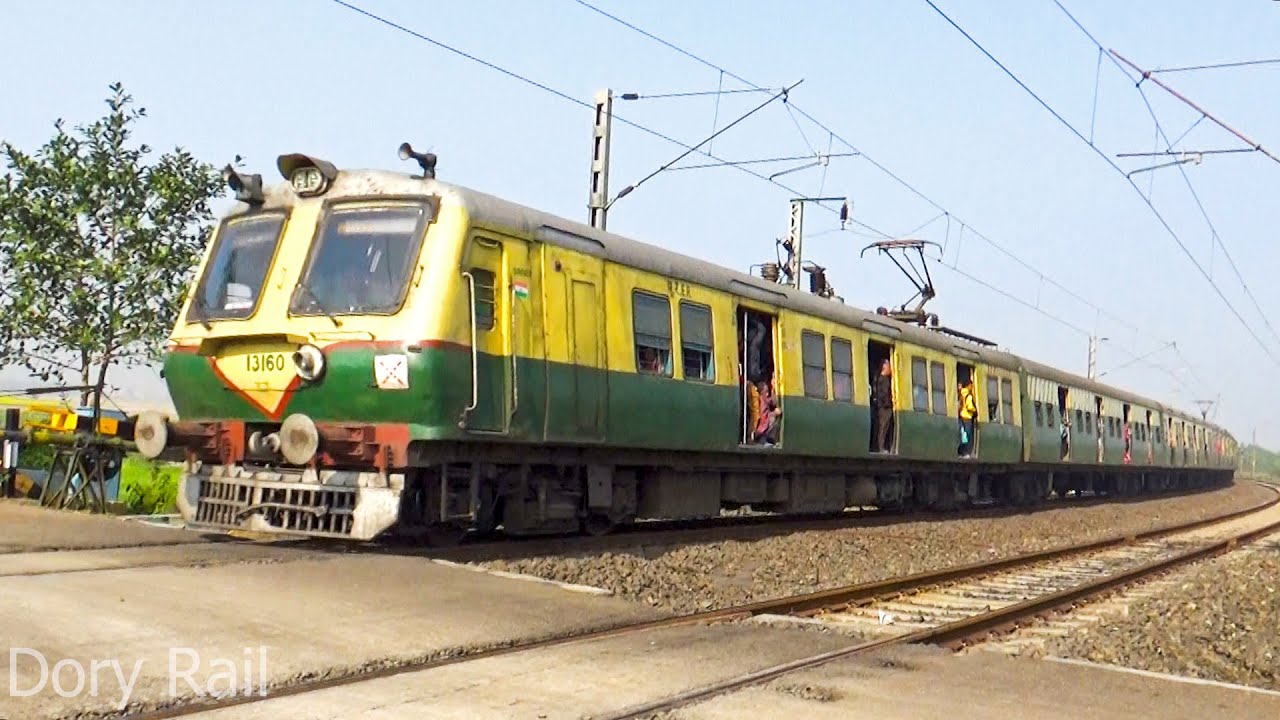 Electric Multiple Unit local trains on curve and straight route ...
