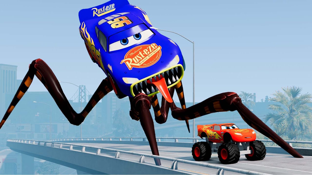 Epic escape from The Lightning McQueen Eater, Mack Robot Eater |BeamNG ...