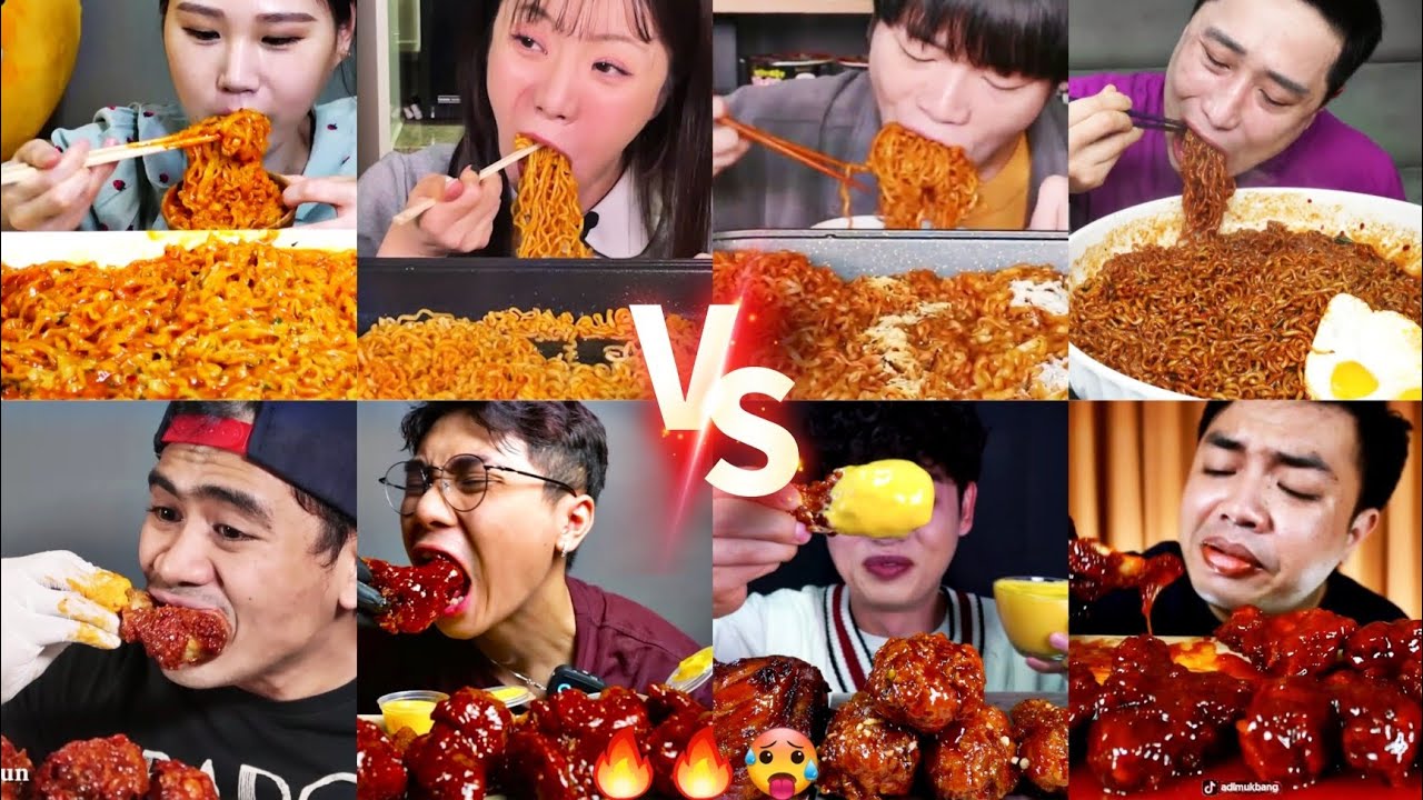MUKBANG SPICY NOODLES VS SPICY CHICKEN 🥵🔥🔥||ONLY BITES ||NO TALKING ...