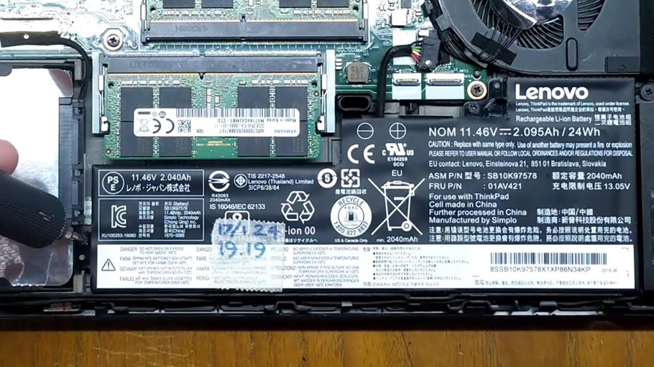 Lenovo Thinkpad T480: Installing Internal Battery - YouTube