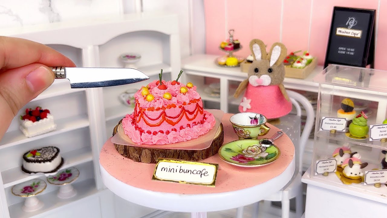 Miniature pink buttercream heart cake 🎂 ️ mini food cooking asmr ...