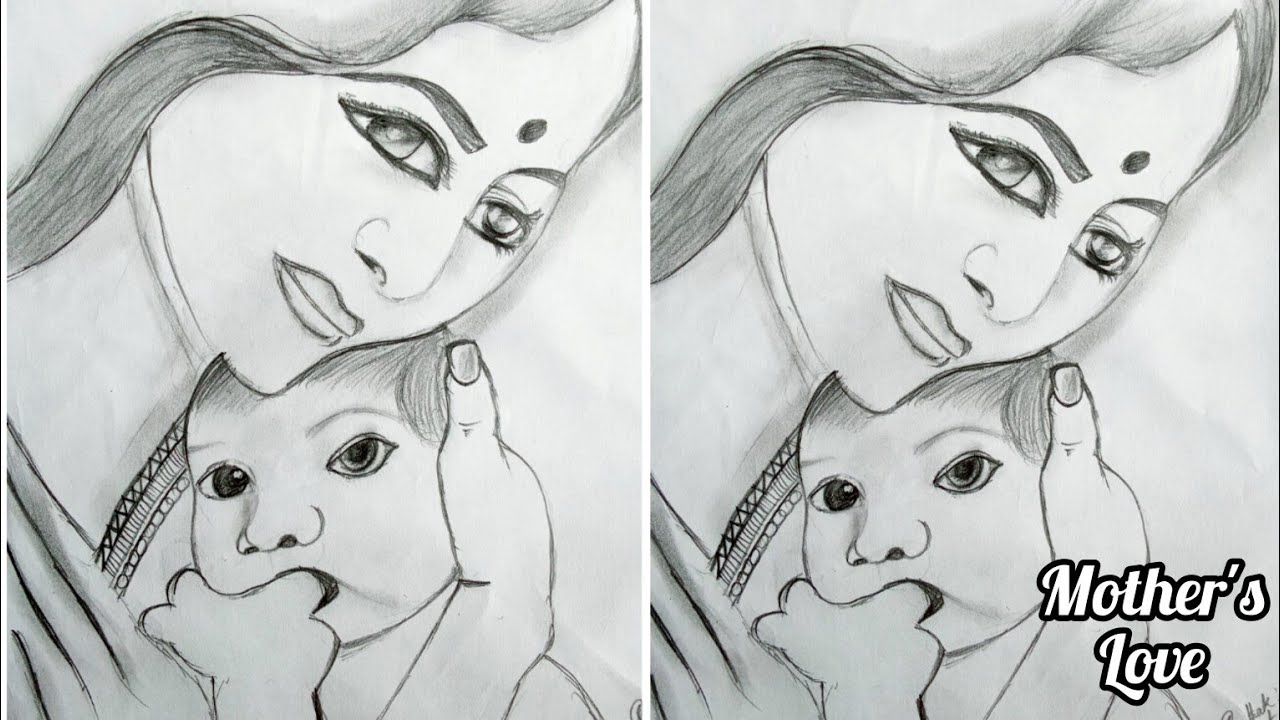 Mother's day drawing| How to draw mother's day| step by step mother and ...