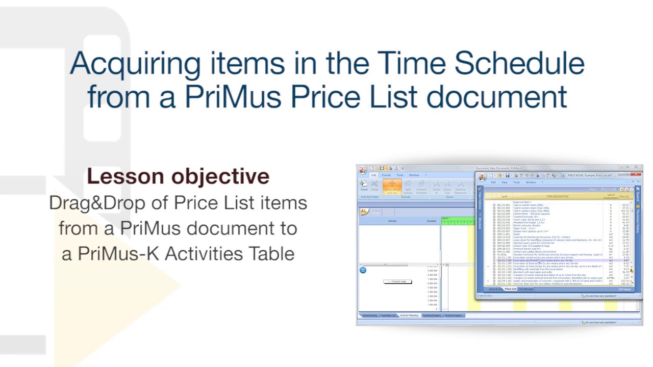 PriMus KRONO Tutorial - Acquiring an Activity from PriMus - Price List items - ACCA software ...