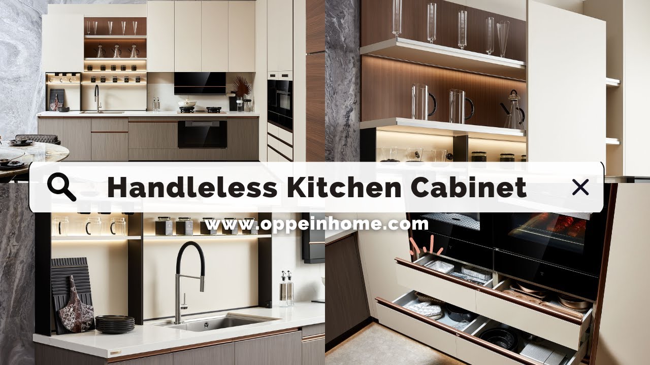 Modern Minimalist Beige Handleless Kitchen Cabinets for Sale - YouTube