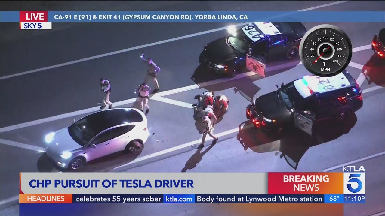 Tesla driver arrested after CHP pursuit in Orange County - YouTube