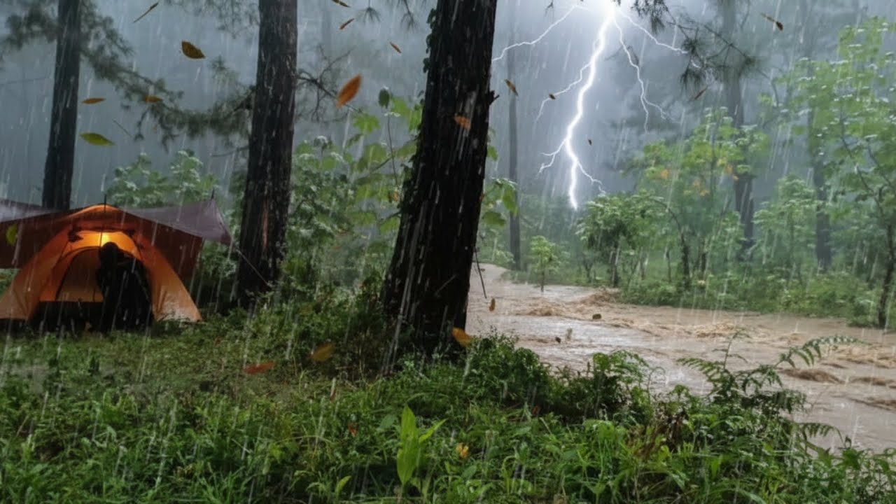 🌧️ Solo Camping in Heavy Rain | Thunderstorm Survival by the Flooded ...
