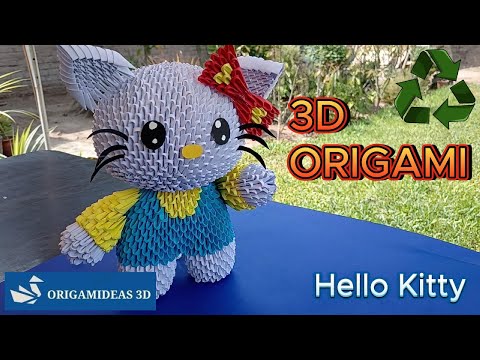 How to make a 3D Origami Hello Kitty 2 with reusable paper | Hello Kitty Origami 3D papel reusable