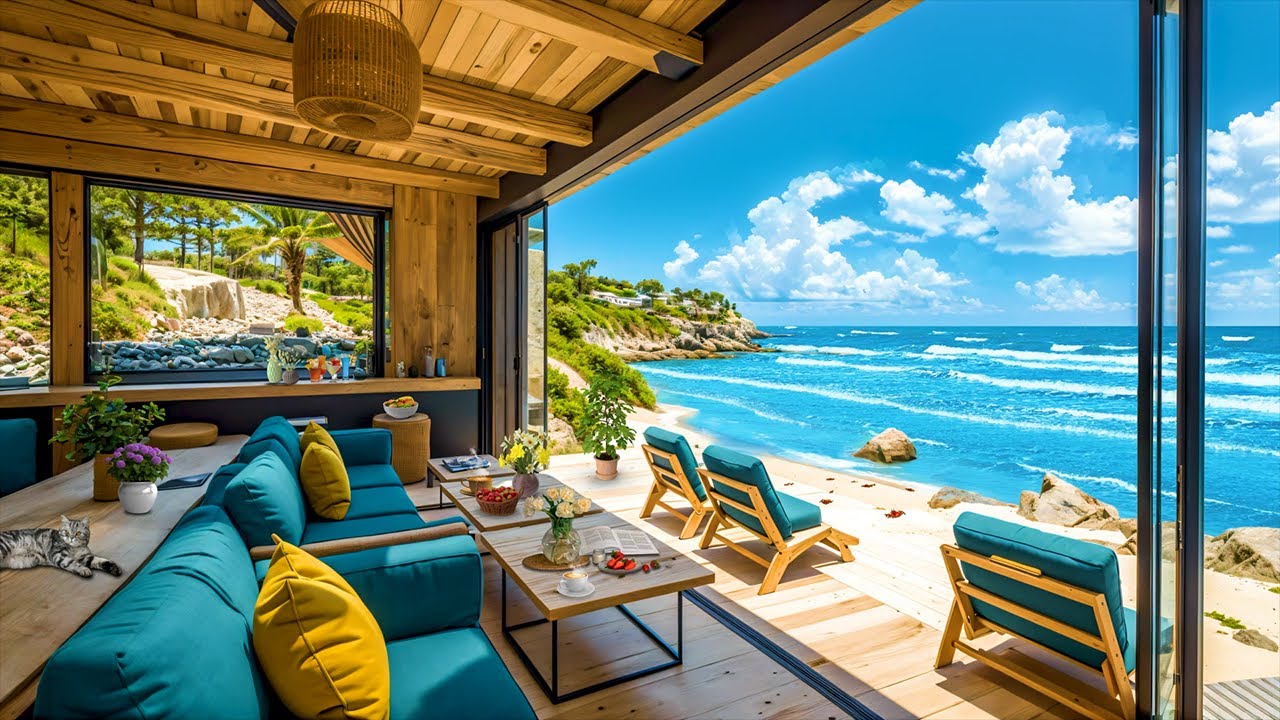 Seaside Jazz Delight - Coffee Shop Beachfront with Smooth Jazz & Ocean Waves Sounds for ...