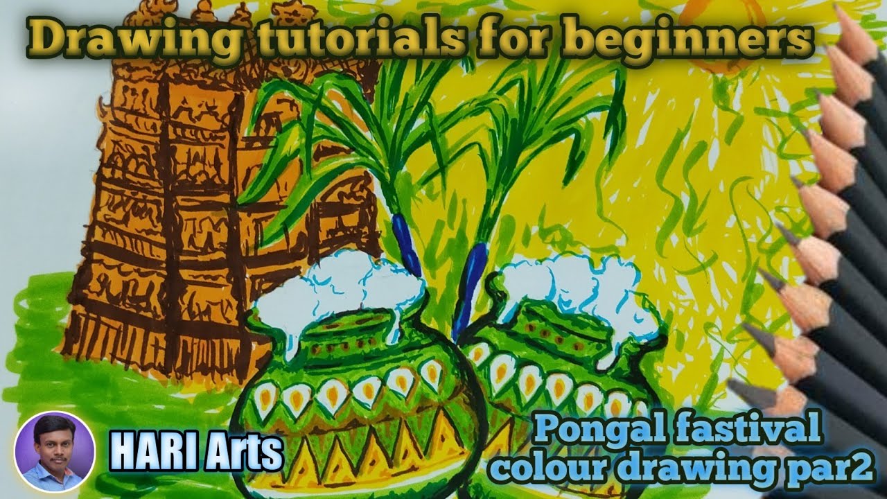 2023 Pongal part 2 colour drawing in hari arts | Pongal colour sketch ...
